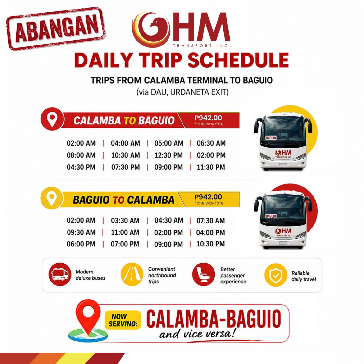 HM opens Calamba-Baguio P2P bus route; one-way tickets costs P942 each ...